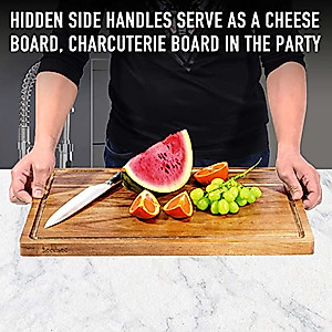 Wood Cutting Boards for Kitchen, Large Charcuterie boards,Reversible Wooden Chopping Board With Juice Grooves and Handles,Ideal for Chopping Meat, Vegetables, Fruits, Bread, Cheese, 17x12"