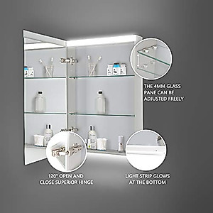 ExBrite 24''x 30''LED Lighted Bathroom Medicine Cabinet with Mirror,Surface Lighted Medicine Cabinet,Dimmable,Adjustable Shelves,Intelligent Switch Medicine Cabinet, Aluminum Frame,Hinge On Left Side