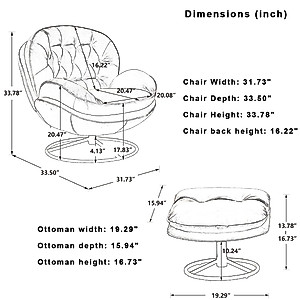 Baysitone Velvet Swivel Accent Chair with Ottoman Set, Modern Lounge Chair with Footrest, Comfy Armchair with 360 Degree Swiveling for Living Room, Bedroom, Reading Room, Home Office (Yellow)