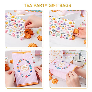 HONEYGIFTS 24PCS Party Favor Bags,Tea Party Favor Bags with Stickers, 5 x 3 x 8.7inches Candy Bags Floral Gift Bags Treat Bags Goodie Bags for Kids Girls Birthday Party