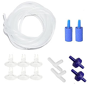AQUANEAT Aquarium Airline Tubing, Standard 3/16" Tubing, Air Pump Accessories,with Air Stones, Air Pump Valves, Suction Cups and Connectors (Clear, 14Feet)
