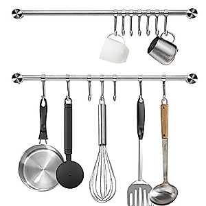 Kitchen Utensil Rack 2 Pack, Audmore 15.6 Inch Pots and Pans Hanging Rack Wall Mounted, 304 Stainless Steel Lid Cooking Utensil Hanger, 7 Sliding Hooks for Spatula Spoon, Measuring Cups, Coffee Mug