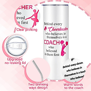 Suclain 2 Pcs Cheer Coach Gifts Set for Women 20 oz Cheerleader Tumbler with Lid Straw and Cheerleading Coach Keychain for Coach Cheerleader Birthday Retirement Gifts(Pink)