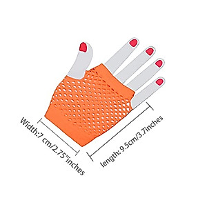 Allegra K Women's Fingerless Mesh 1980s Fancy Dress Party Costume Accessories Fishnet Gloves Long-1Pair Orange