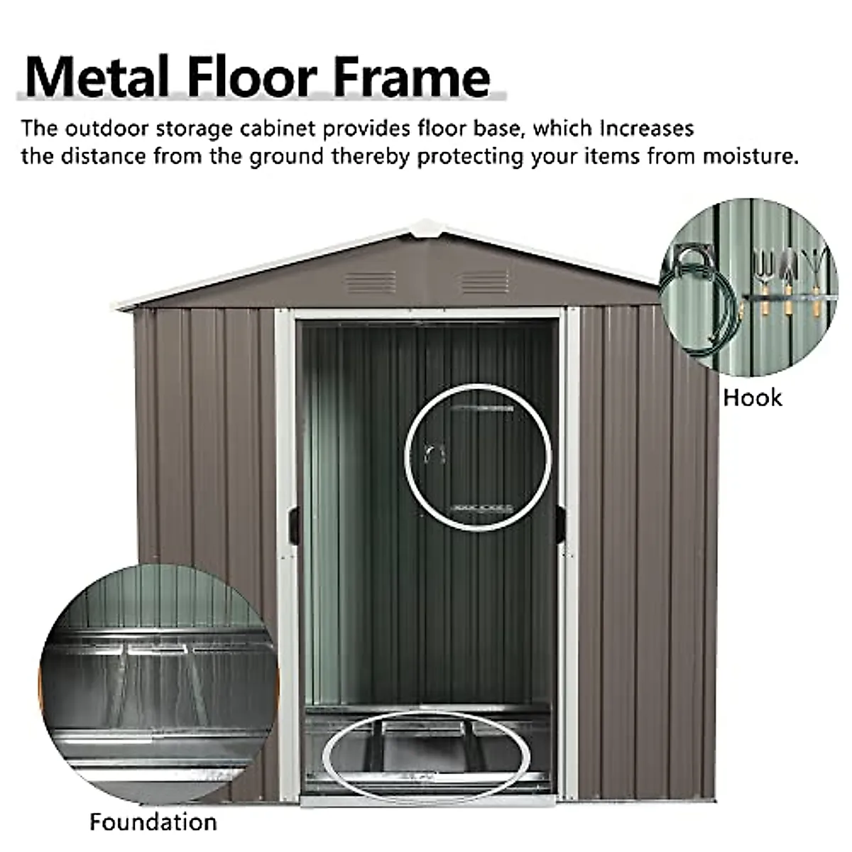 Outdoor Metal Storage Shed with Floor Frame,Metal Garden Shed with Sliding Door, Sun Protection, Waterproof, Tool Storage Shed, for Backyard, Patio, Lawn (Gray-6.23 x 4.3ft+Side Window)