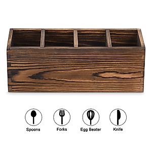 ALL Music-box Wooden Silverware Caddy, Kitchen Utensil Holder with 4 Adjustable Compartments, Silverware Storage Kitchen Flatware Caddy