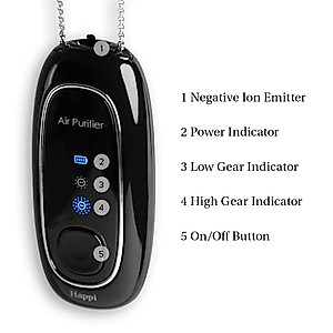 Happi Go Mini Portable Personal Air Purifier, Real Time Air Quality LED Smart Display, Absorbs Smoke, Pollen, Dust & More, Removes Viruses & Bacteria, Odor Eliminating, Ready for Car and Travel, Sleek Black