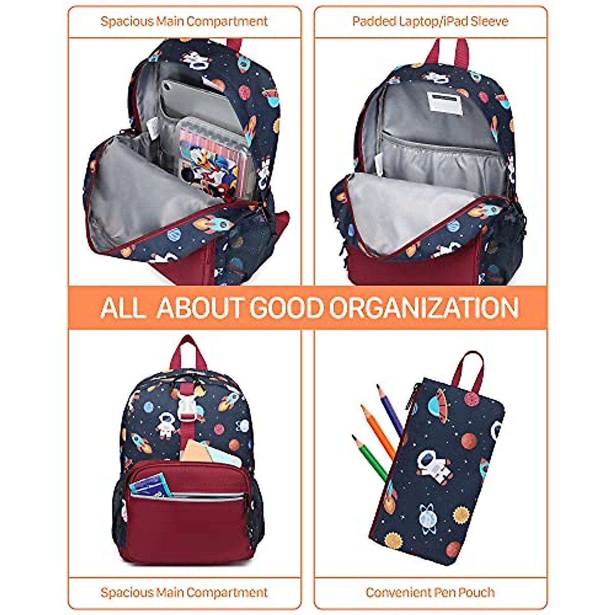 Bagseri Preschool Backpack, Kids Backpacks for Boys, Toddler School Backpack with Chest Strap BPA Free, 15 Inch (Astronaut, Dark Blue)