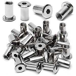 MroMax M8x18mm Nickel Plated Iron Insert Nut Rivet Hex Socket Head Nuts Screw Post Mounting for Furniture Installation Nickel Tone 30Pcs