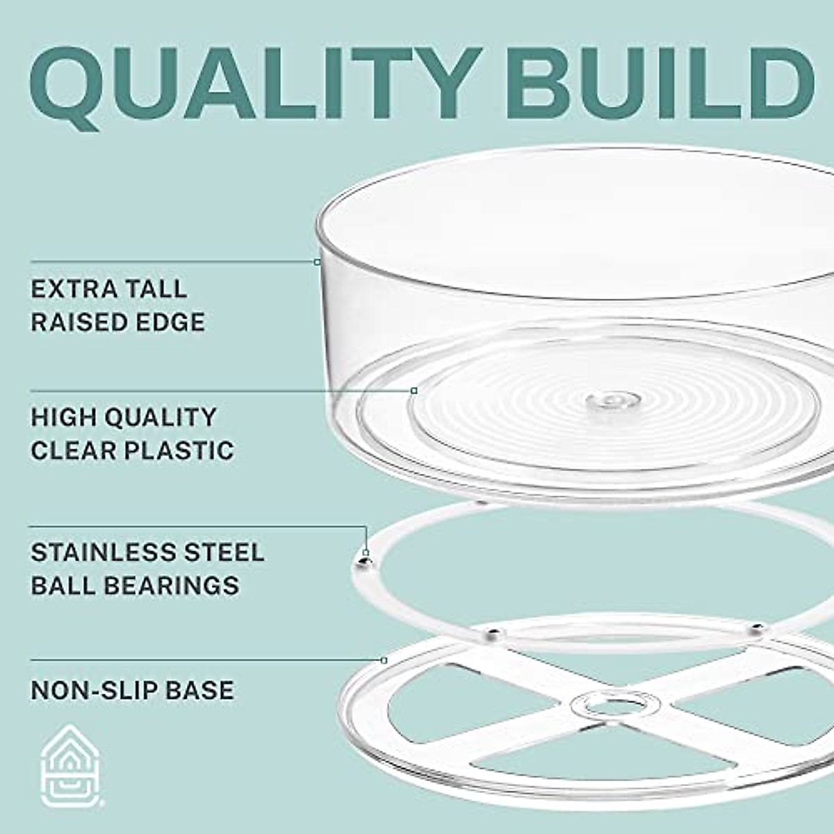 Home Intuition Round Plastic Lazy Susan Turntable Food Storage Container for Kitchen (1 Pack)