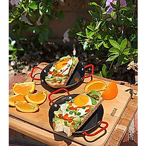 IMUSA USA Paella Pan, 6", Black with Red Handles