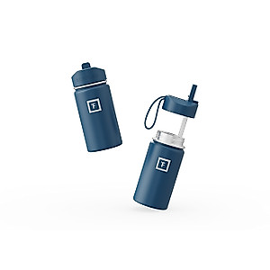 IRON °FLASK Kids Water Bottle - Straw Lid, 20 Name Stickers, Vacuum Insulated Stainless Steel, Double Walled Tumbler Travel Cup, Thermos Mug - Twilight Blue, 14 Oz