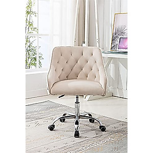 SLEERWAY Velvet Home Office Desk Chair, Modern Swivel Armchair, Comfy Task Chair with Height Adjustable, Upholstered Tufted Computer Chair for Working or Studying (Beige)