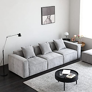 Acanva Luxury Modular Sectional Living Room Sofa Set, Modern Minimalist Style Couch with Ottoman and Chaise, L-Shape, Chenille Grey