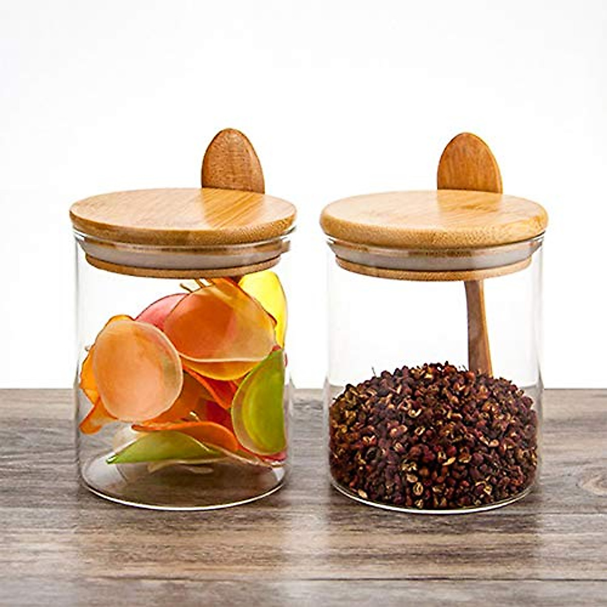 15 OZ/400 ML Transparent Glass Storage Container, Glass Container Jar with Woond Spoons, Lid, Sealed Storage Jar for Food Miscellaneous Grains Snacks Tea Coffee