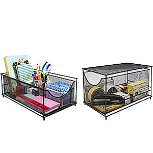Sorbus® Cabinet Organizer Set — Mesh Storage Organizer with Pull Out Drawers—Ideal for Countertop, Cabinet, Pantry, Under The Sink, Desktop and More (Black Two-Piece Set)