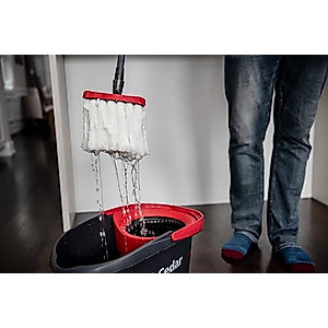 O-Cedar Easywring Microfiber Spin Mop & Bucket Floor Cleaning System with 1 Extra Refill,Red / Gray