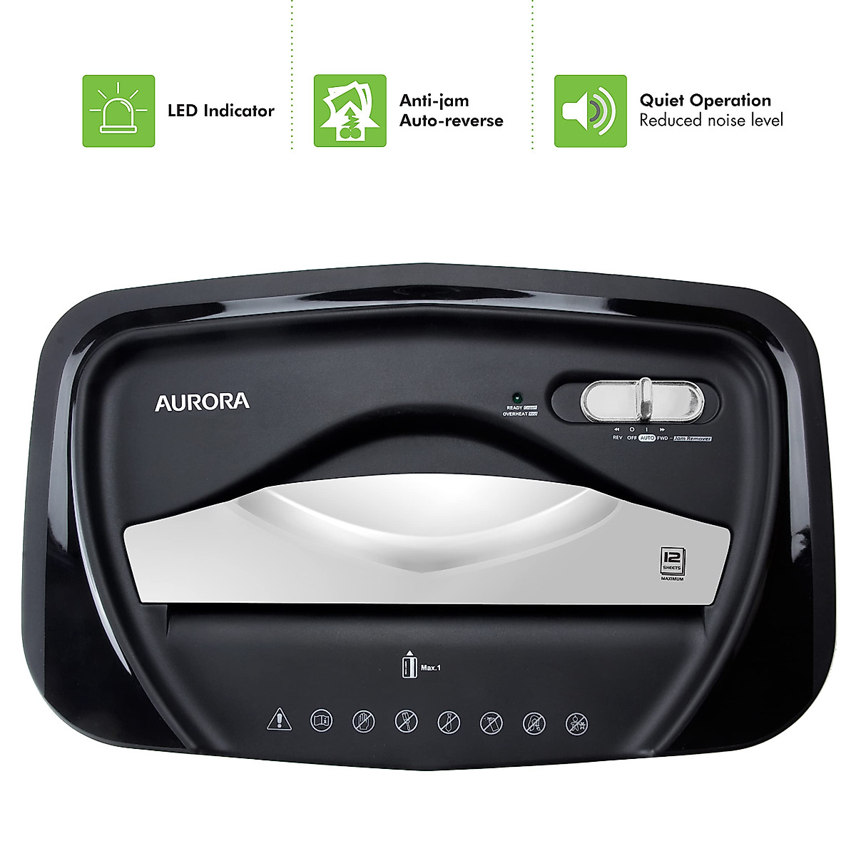 Aurora Anti-Jam 12-Sheet Crosscut Paper and Credit Card Shredder with 5.2-Gallon Wastebasket