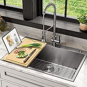 Kraus Solid Bamboo Cutting Board with Mobile Device Holder for Standard Kitchen Sink or Countertop (19 1/2 in. x 12 in.), KCBT-103BB