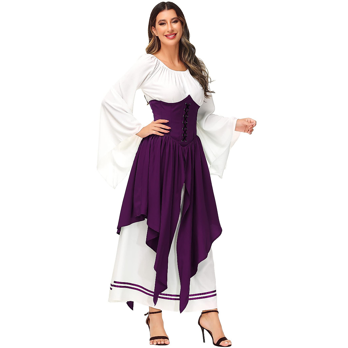Arplvf Renaissance Dress Women Medieval Dresses For Women Ren Faire Costume Irish Over Dress Purple M