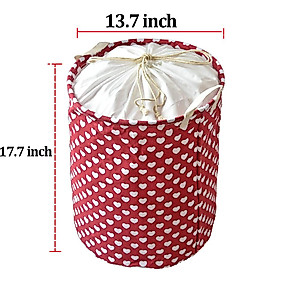 DuShow Drawstring Laundry Hamper,Red Large Size Laundry Basket with Handles,Foldable Canvas Laundry Hamper for Home,Dirty Clothing,Kids Toy Organizer