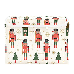 Christmas Nutcracker Tree Storage Bins with Lids Collapsible Storage Containers Closet Organizer Cubes Box Fabric Storage Basket for Bedroom Clothes Shelves Office Nursery Gifts Home Decor