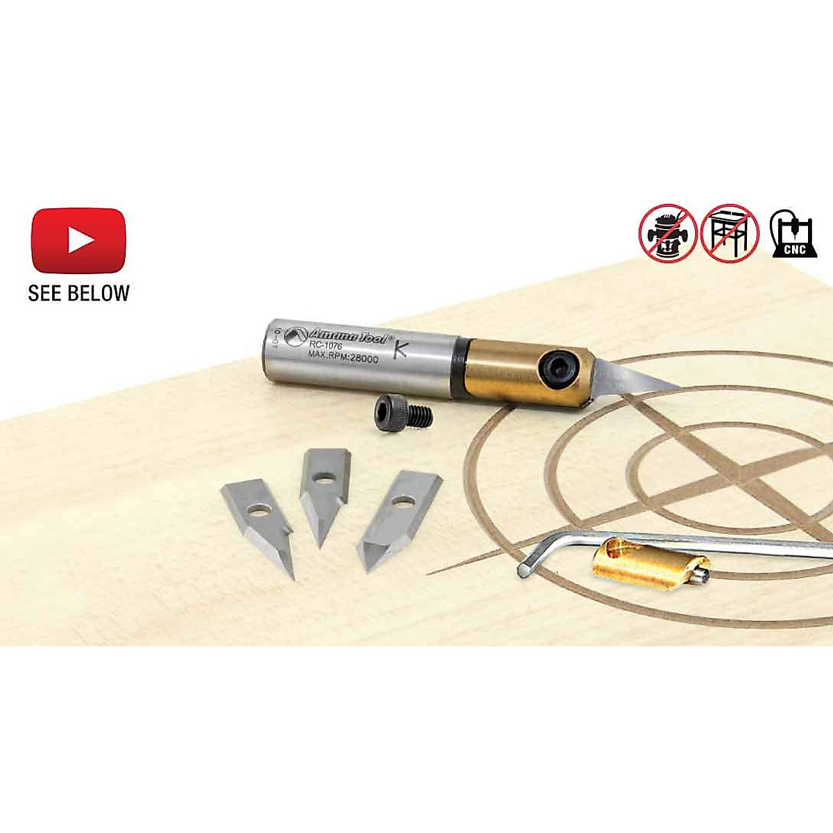 Amana Tool - 45°. 010" V Tip/Rc-1075/1076 (RCK-512), Industrial Grade