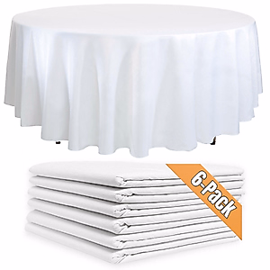 6-Pack White Round Paper Tablecloths – 82in Paper Table Cloths for Parties Disposable – Linen Like Disposable White Tablecloth Round Cover with Plastic Backing