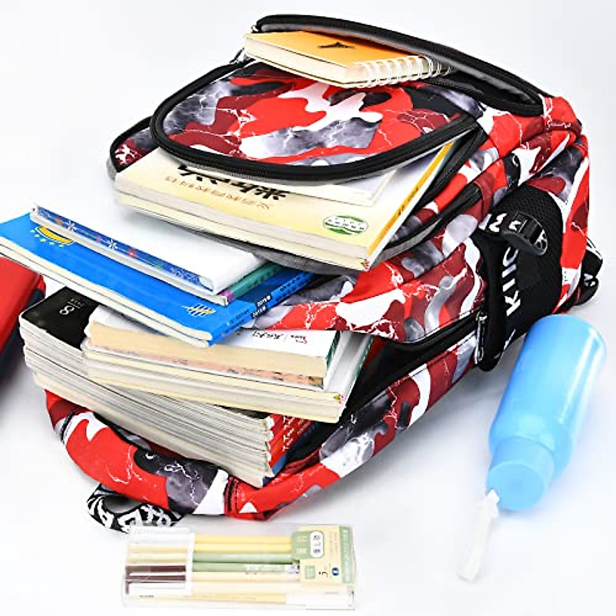 Yvechus School Backpack Casual Daypack Travel Outdoor Camouflage Backpack Christmas Presents for Boys and Girls (AY Camo Red)