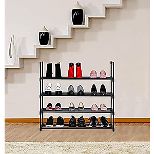 SOONEEDEAR 4-Tier Shoe Rack Metal Shoe Tower 20-Pair Shoe Storage Organizer Unit Entryway Shelf Stackable Cabinet Stackable Shoe Tower Durable Metal Shelves