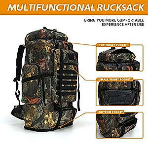 HongXingHai 70L/100L Hiking Camping Backpack MOLLE Rucksack Waterproof Traveling Daypack Durable High-Performance Backpack for Backpacking (Leaf camo, 70L/100L)