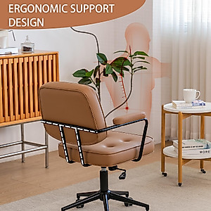 NTailed FOX Mid Century Office Chair, Swivel Desk Chair with Wheels and Arms, Height Adjustable Rolling Chair, Small Leather Office Chair for Adults (Brown)