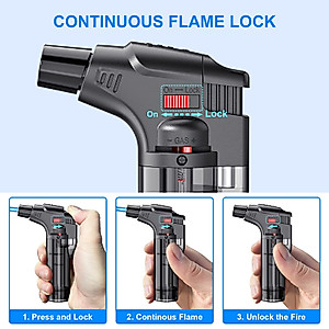 Torch Lighters, 4 Pack, Butane Refillable Jet Flame Torch Lighter, Windproof, Safe, Multi Utility Lighter for Candles, Fireplaces, Campfires, Grill (without Butane)