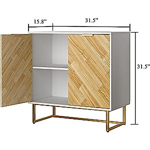 Accent Cabinet with 2 Doors, White Buffet Sideboard Cabinet with Gold Metal Base, Kitchen Accent Storage Cabinet Console Table with Adjustable Shelf, Boho Cabinet Credenzas for Living Room