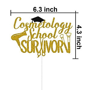 MFULHUBA Cosmetology School Survivor Cake Topper, You Did It, Congrats Barber/Hairdresser/Hairstylist, Congratulations, 2024 Graduation Party Decorations Gold & Black Glitter