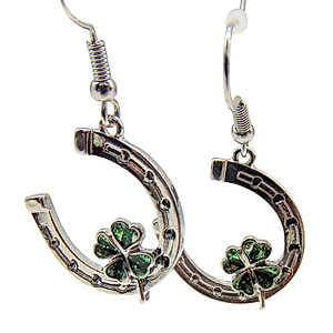 Shamrock Earrings Enamel Clover and Horseshoe Metal Irish Stud Ear Rings St Patrick's Day Fashion Accessory