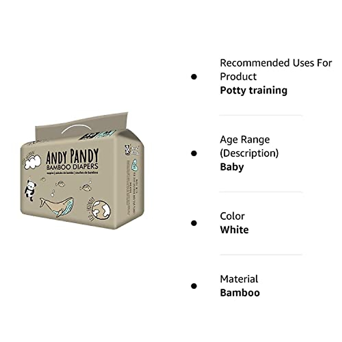 Andy Pandy Bamboo Disposable Diapers, Medium, 13-22 lbs (6-10 kg), 30 Count