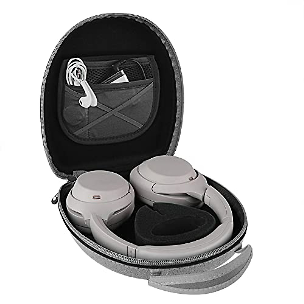 Geekria Shield Headphones Case Compatible with Sony WH-CH720n, WH-1000XM5, WH-1000XM4, WH-1000XM3 Headphones, Replacement Protective Hard Shell Carrying Bag with Cable Storage (Microfiber Grey)