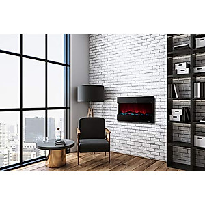 e-Flame USA Hampshire 36-inch Wall Mount/Wall Insert LED Electric Fireplace Heater with Timer - Realistic 3-D Logs and Fire Effect