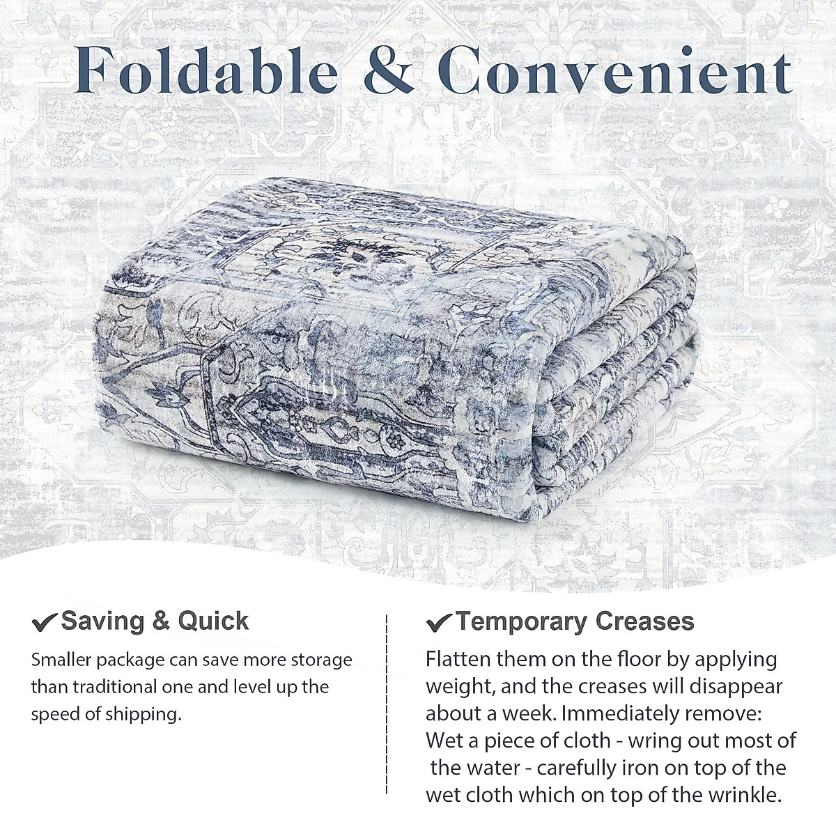 StangH 2x3 Rug Washable Entryway Rug Blue Medallion Distressed Indoor Small Area Rug Soft Faux Wool Non-Slip Bathroom Mat Low Pile for Laundry Door Dressing Kitchen Sink