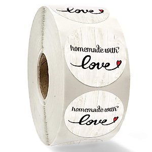 500 Homedmade with Love Stickers-1.4 inch Wood Grain Round Labels.