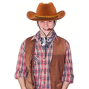 SGBETTER 4 Pack Pinch Front Cowboy Hat Novelty Western Cowboy Cowgirl Hat for Adult Halloween Cosplay Dress up Cowboy Theme Party Accessories (Black, Pink, White, Brown)