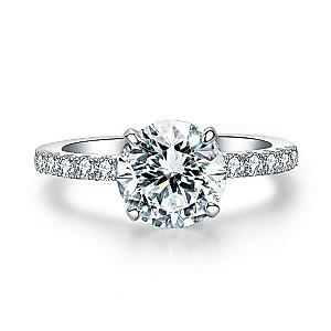 Precision Cut Zircon 2 Ct Round-cut Halo Bridal Ring 925 Silver Accented Brilliant Solitaire Engagement Ring (Silver, 6)