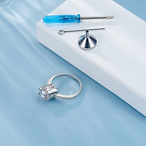 Sterling Silver Urn Ring For Ashes - Women Cremation Memorial Keepsake Ring with Cubic Zirconia Bereavement Jewelry Gift for A Loss of the Loved One (8#)