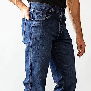 Kimes Ranch Men's Dillon Mid-Low Rise Relaxed Upper Thigh Wide Bootcut Hand-Sanded Integrated Knife Pocket Jean 36W/34L Indigo
