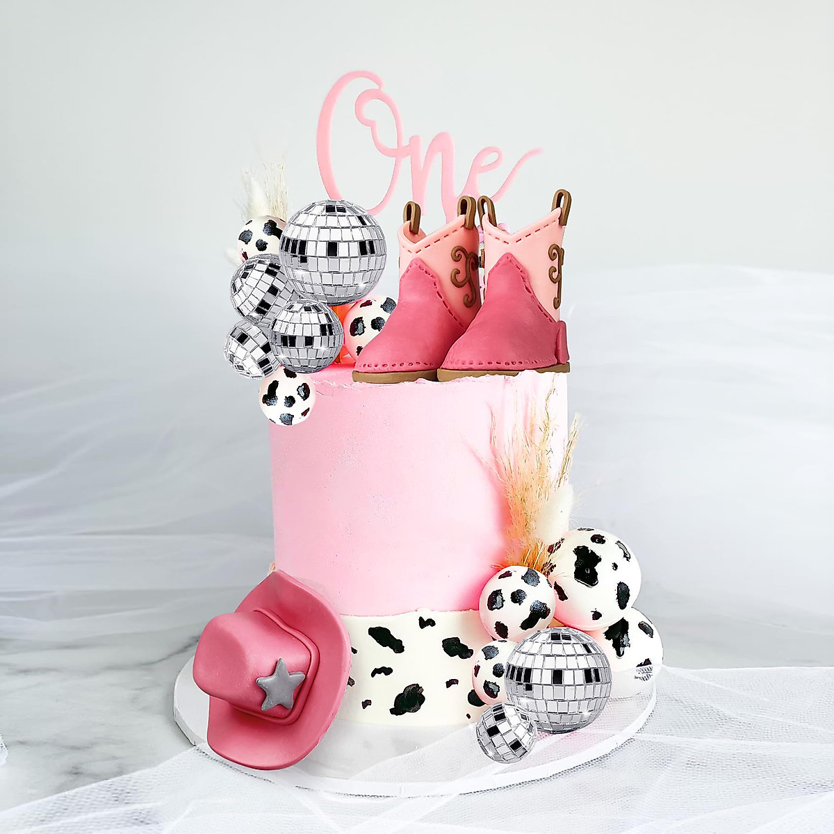 25PCS Cowgirl Cake Decorations Cowgirl Hat and Boot Cake Toppers Disco Ball Cake Topper Western Cowgirl Birthday Baby Shower Party Favors Supplies