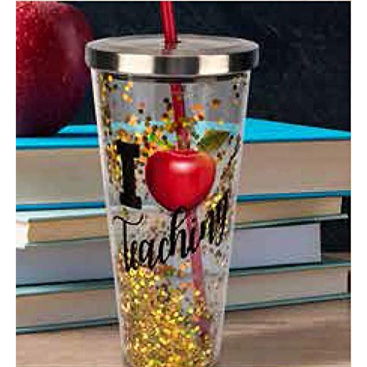 Spoontiques - Glitter Filled Acrylic Tumbler - Glitter Cup with Straw - 20 oz - Stainless Steel Locking Lid with Straw - Double Wall Insulated - BPA Free - Mermaid