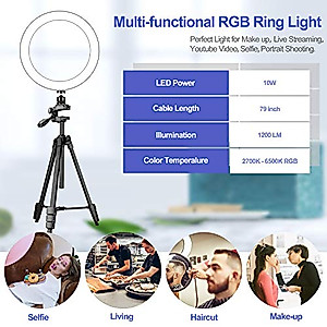 EMART 10" Ring Light with 55" Extendable Tripod Stands, 16 Colors RGB Camera Selfie Ring Light for Photography, Makeup, YouTube Video, Vlogging, Live Streaming