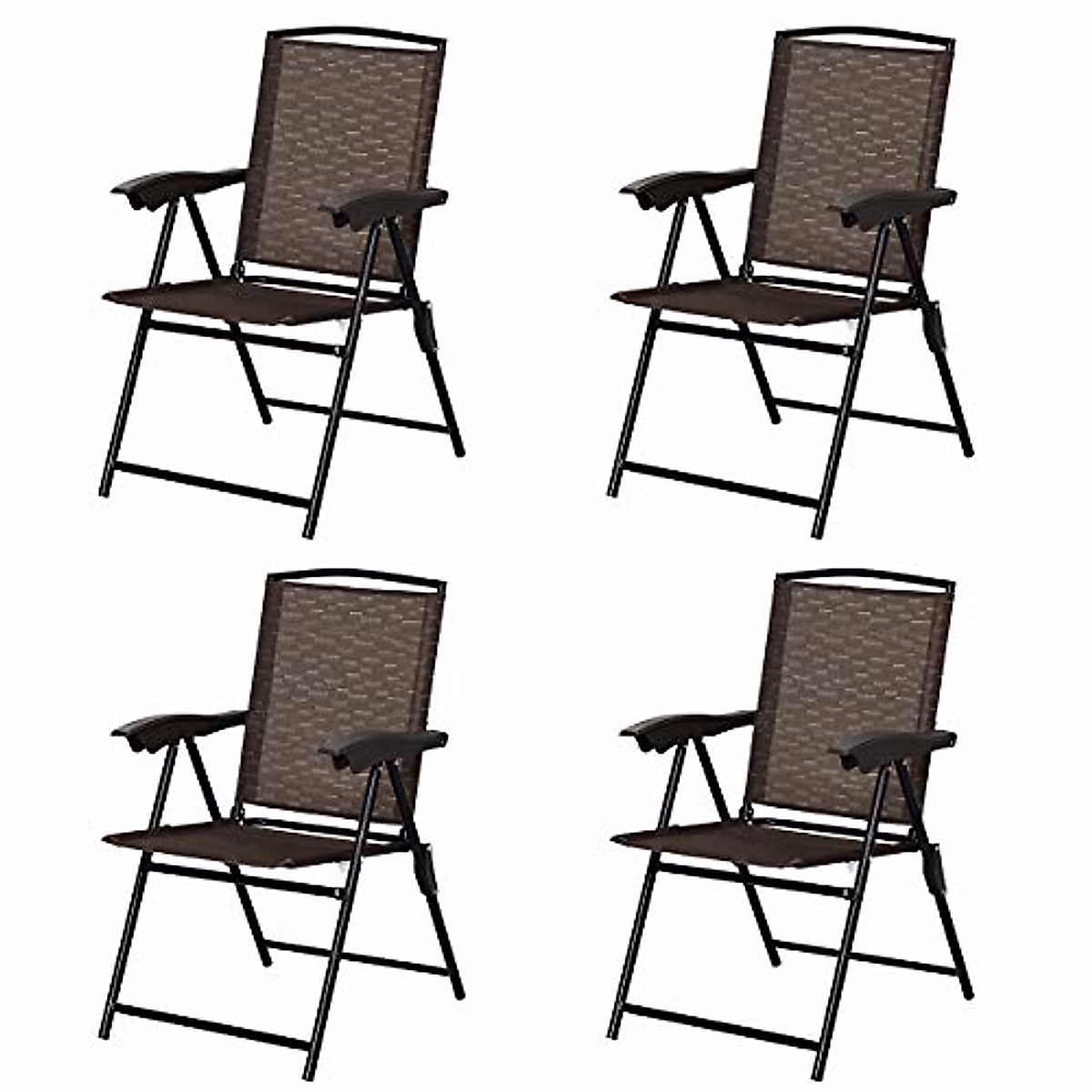 Goplus Sets of 4 Folding Sling Chairs Portable Chairs for Patio Garden Pool Outdoor & Indoor w/Armrests and Adjustable Back