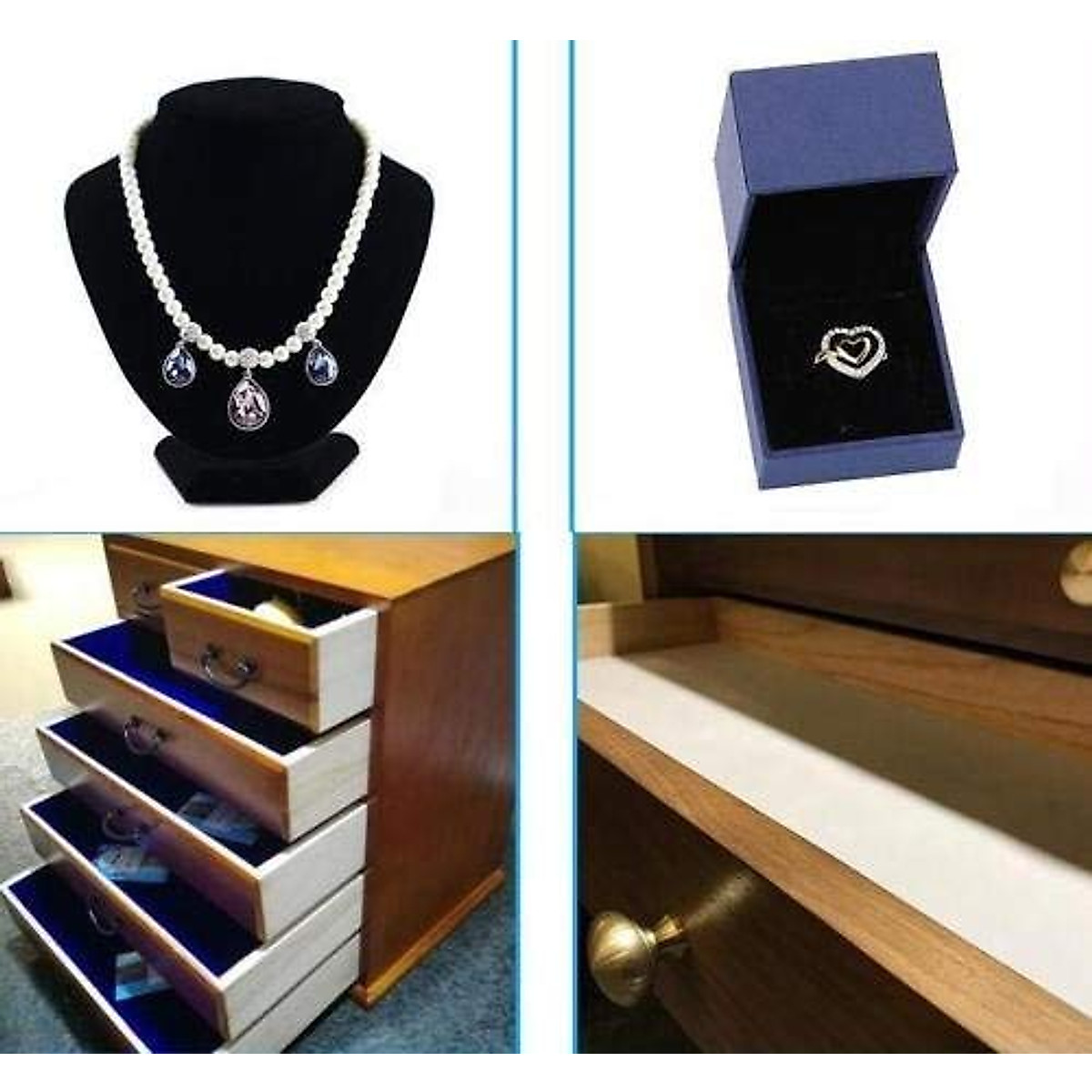 Self Adhesive Velvet Flocking Liner for Jewelry Drawer Craft Fabric Peel Stick17.7" x 118" (Black)